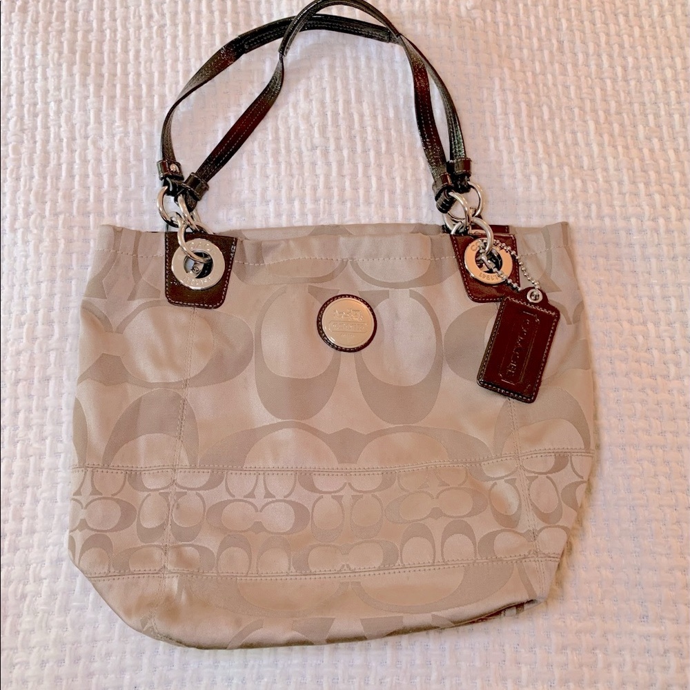 Coach Signature Beige/ Brown Tote - Gem